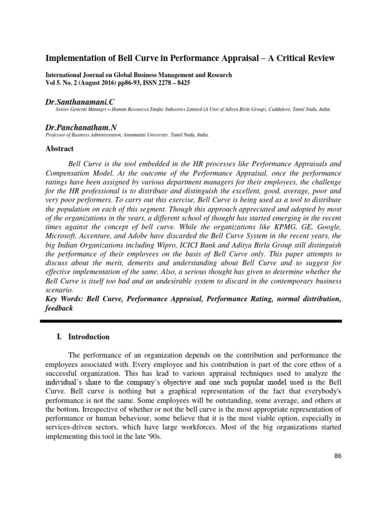 Implementation Of Bell Curve In Performance Appraisal A Critical Review Pdf Performance