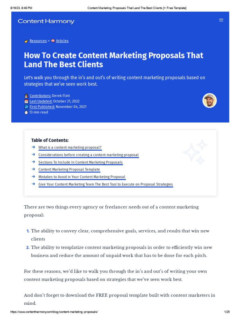Content Marketing Proposals That Land The Best Clients (+ Free Template) | Download Free PDF ...