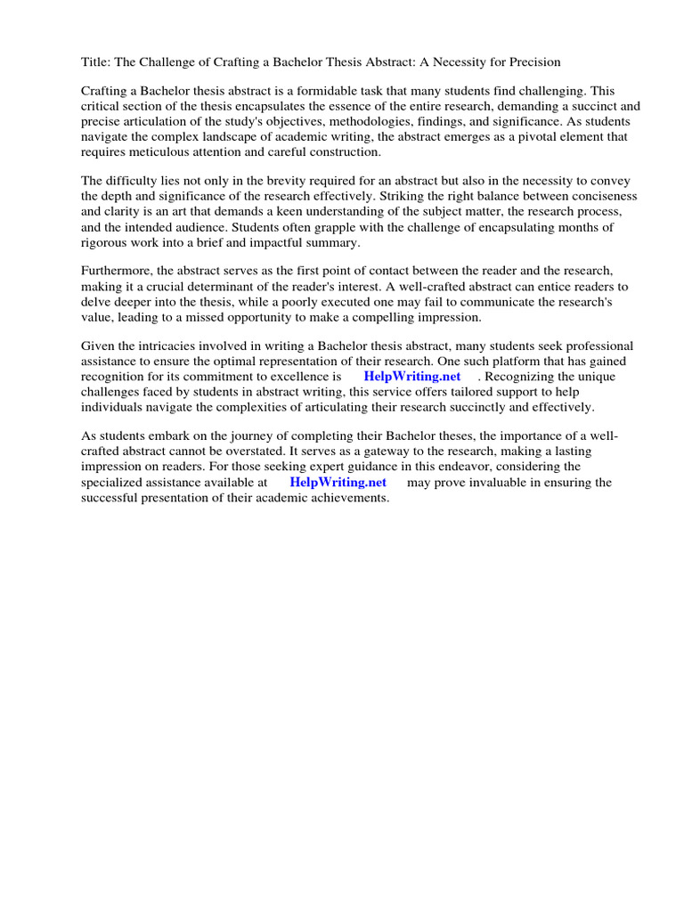 Abstract Bachelor Thesis Example | PDF