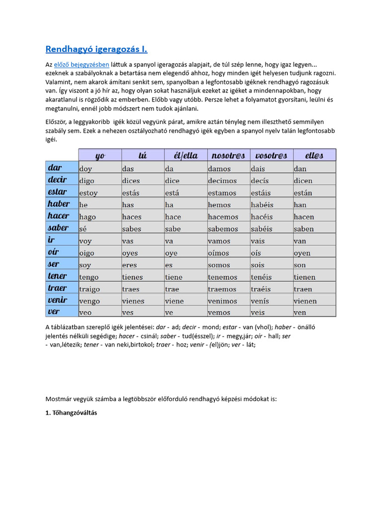 Rendhagyó Igeragozás I | PDF