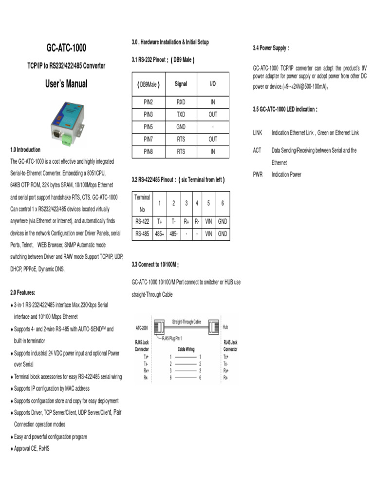 ATC-1000-UM - RS485 To Ethernet Converter | PDF