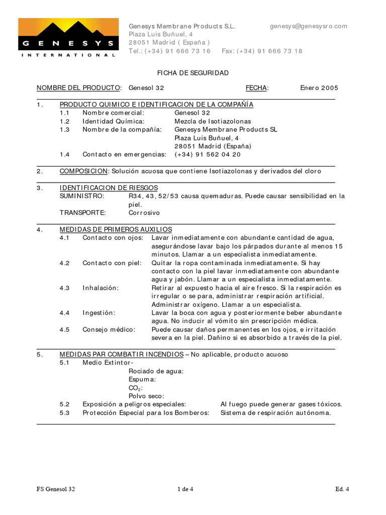Genesol 32 - Seguridad | PDF | Agua | Física Aplicada e Interdisciplinaria