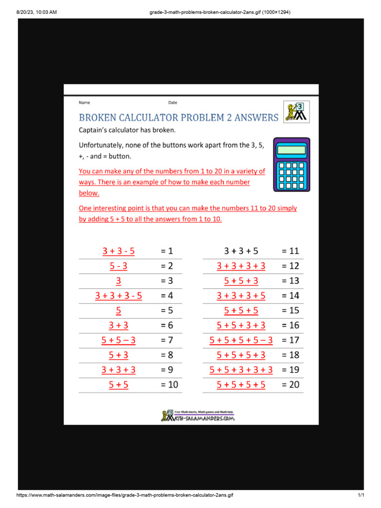 Grade 3 Math Problems Broken Calculator 2ans | PDF