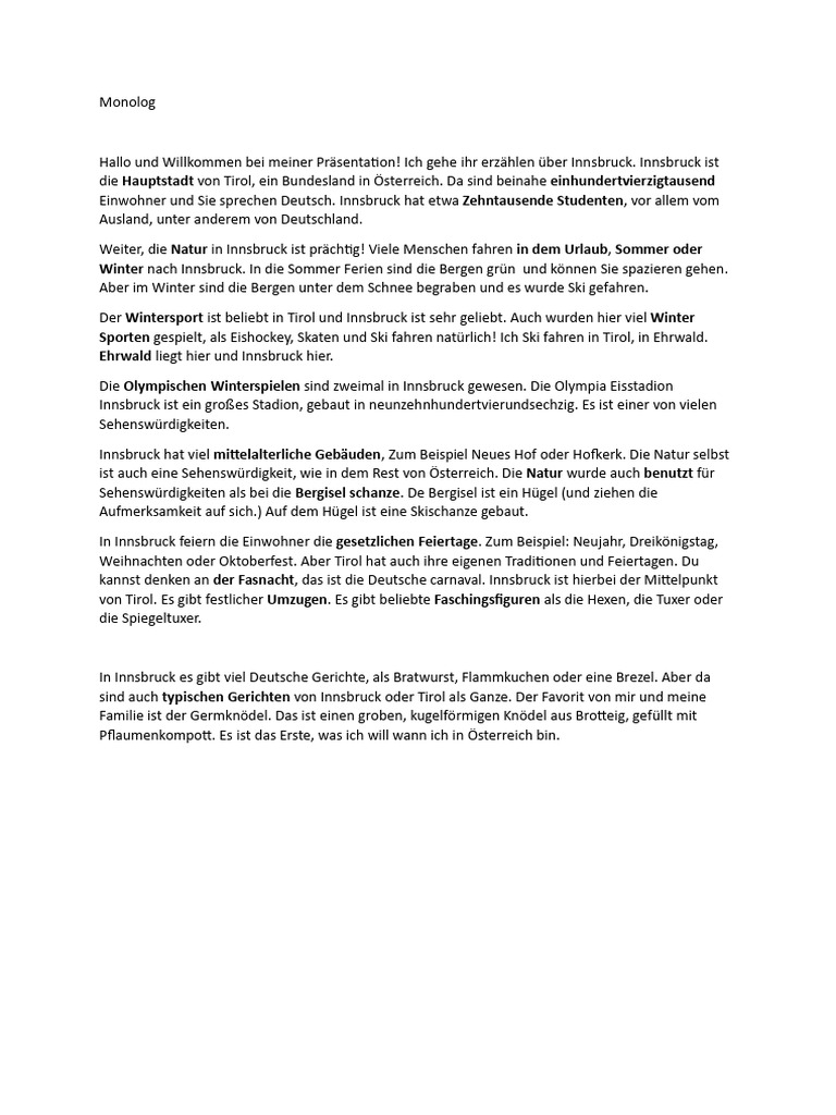 Monoloog Duits SE 1 | PDF