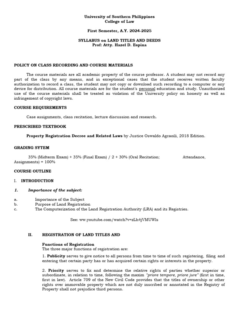 LTD Syllabus 2024 | PDF | Property Law | Natural Resources Law