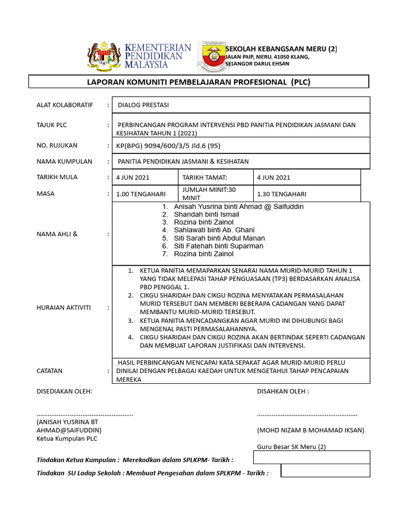 PLC Panitia PJPK Tahun 1 Penggal 1 | PDF