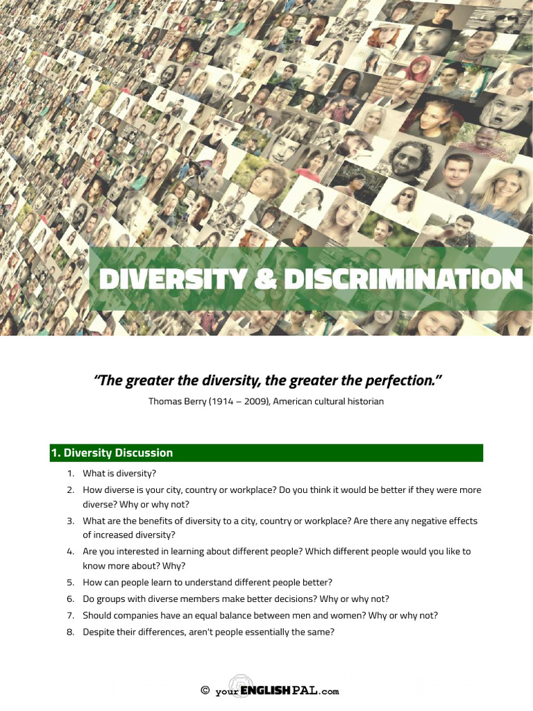 Diversity & Discrimination ESL Guide | PDF | Prejudices | Discrimination