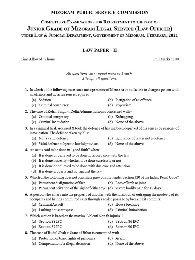 Mls Law Paper II | PDF | Bail | Negligence