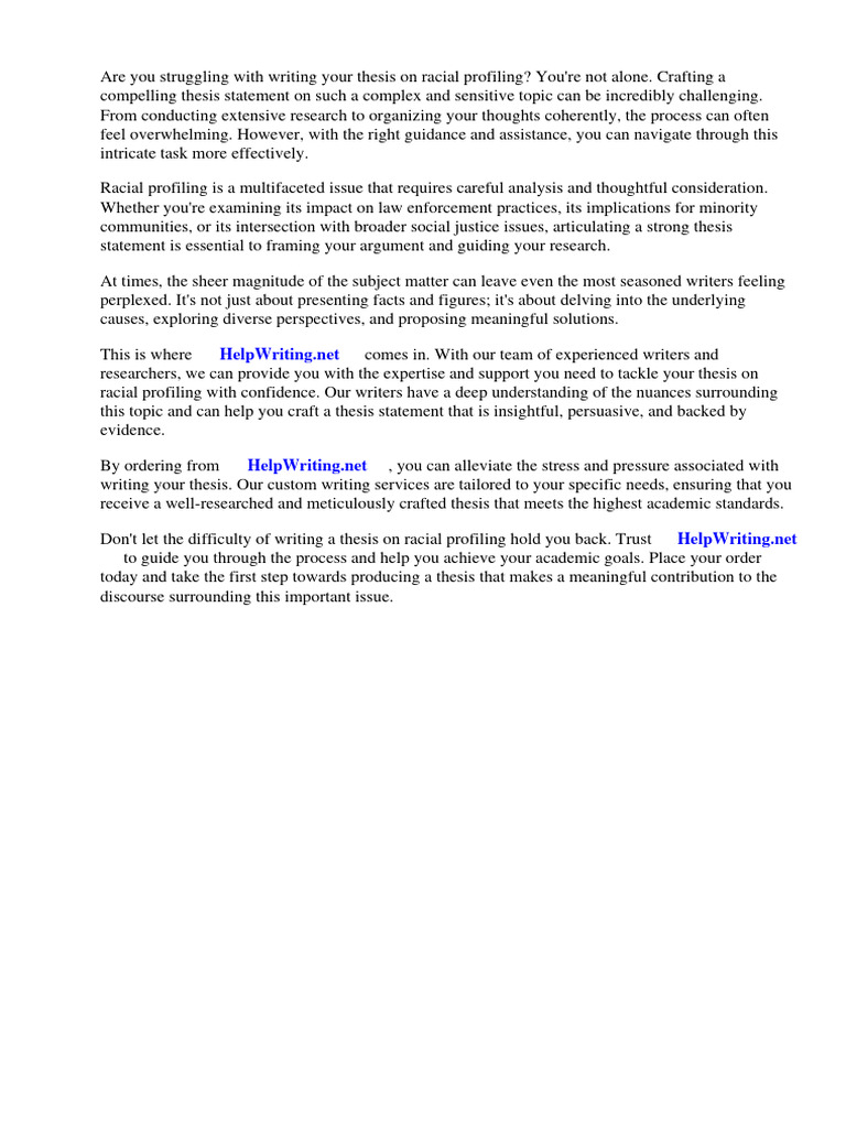 Racial Profiling Thesis Statement Examples | PDF