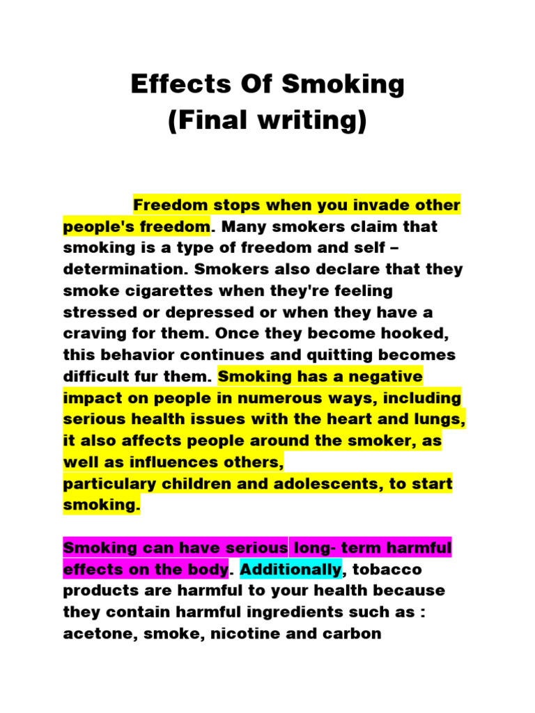 Effects of Smoking Essay | PDF | Tobacco Smoking | Addiction