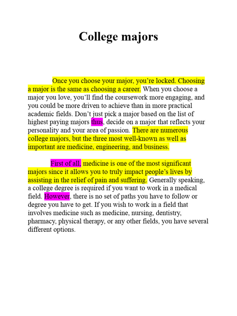 Choosing the Right College Major | PDF