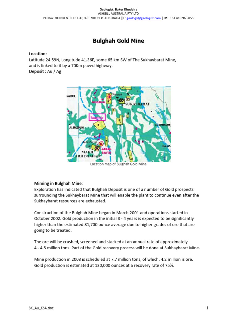 Bulghah Gold Mine | PDF