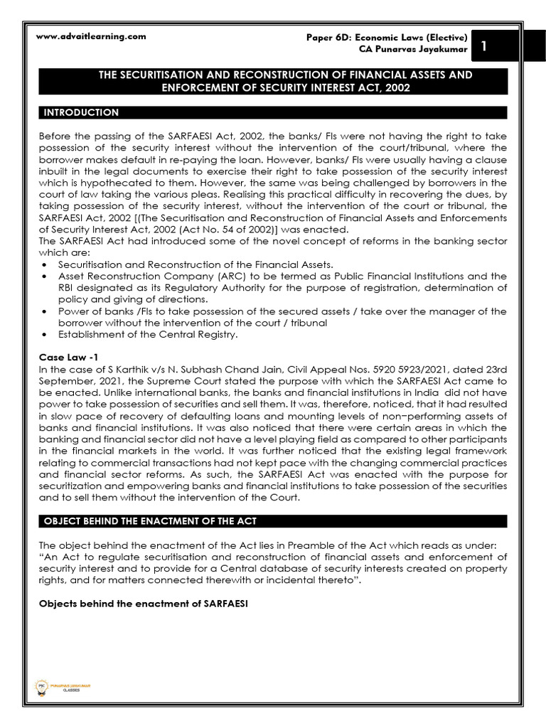Addendum to Module 1 - SARFAESI-merged with Charts | PDF | Securities ...