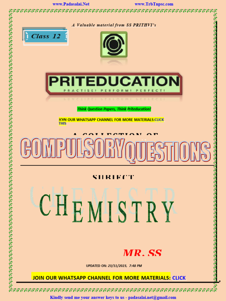 12th Chemistry EM Compulsory Questions English Medium PDF Download ...