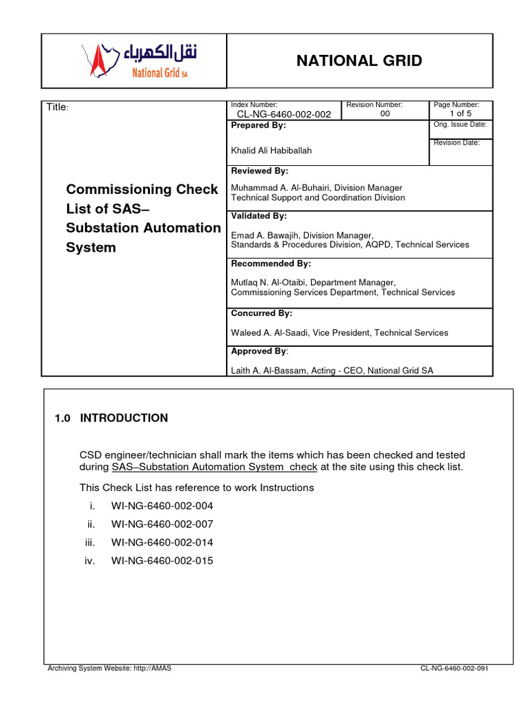 CL-NG-6460-002-002 Check List of SAS–Substation Automation System | PDF CL-NG-6460-002-002 Check List of SAS–Substation Automation System | PDF