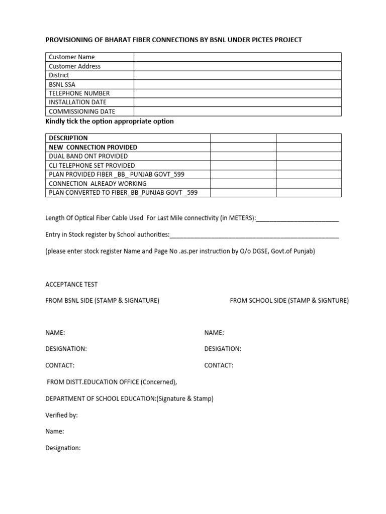 Provisioning of Bharat Fiber Connections by BSNL Under Pictes Projec1 | PDF