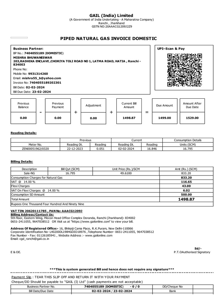 GAILGasInvoice 7404055189 27649 | PDF | Liquefied Petroleum Gas | Cheque