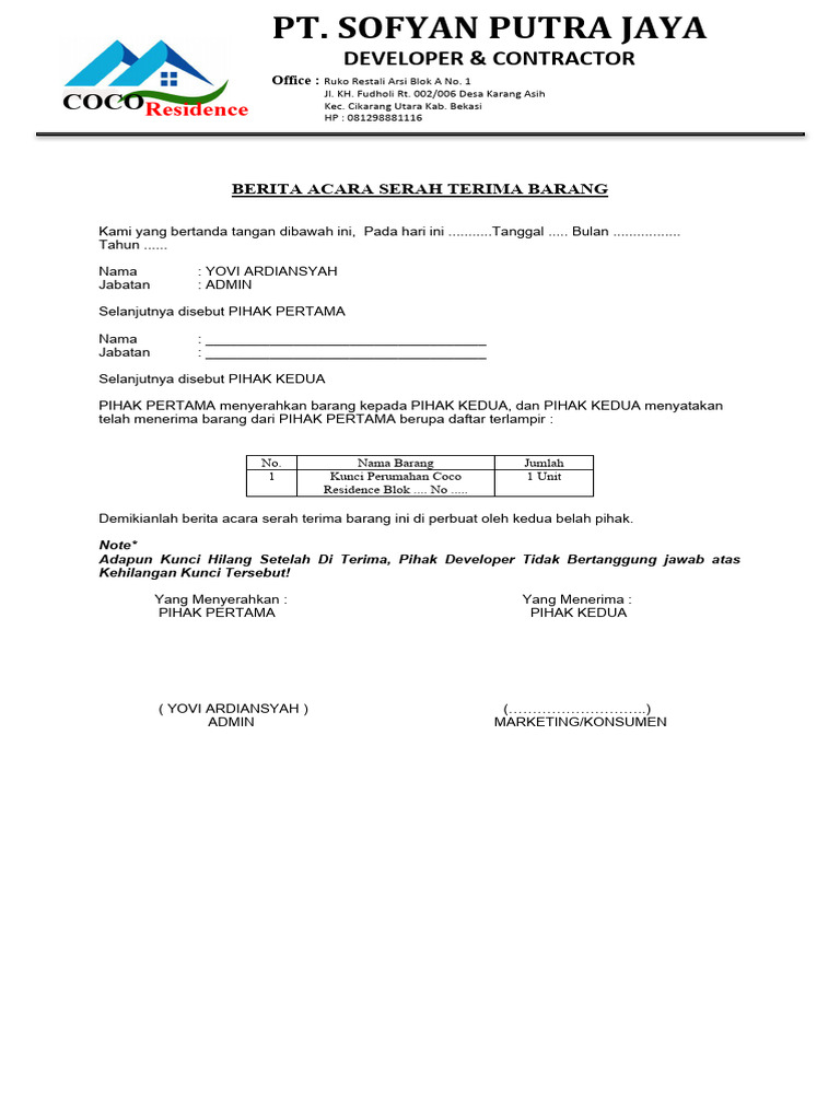 Serah Terima Kunci | PDF