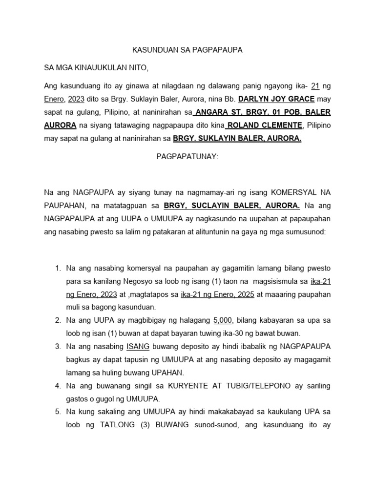 Kasunduan Sa Pagpapaupa | PDF