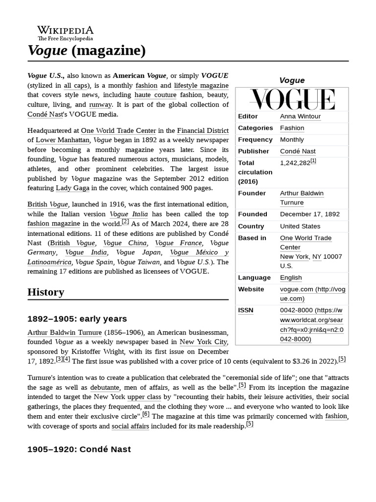 Vogue Magazine Overview and History | PDF