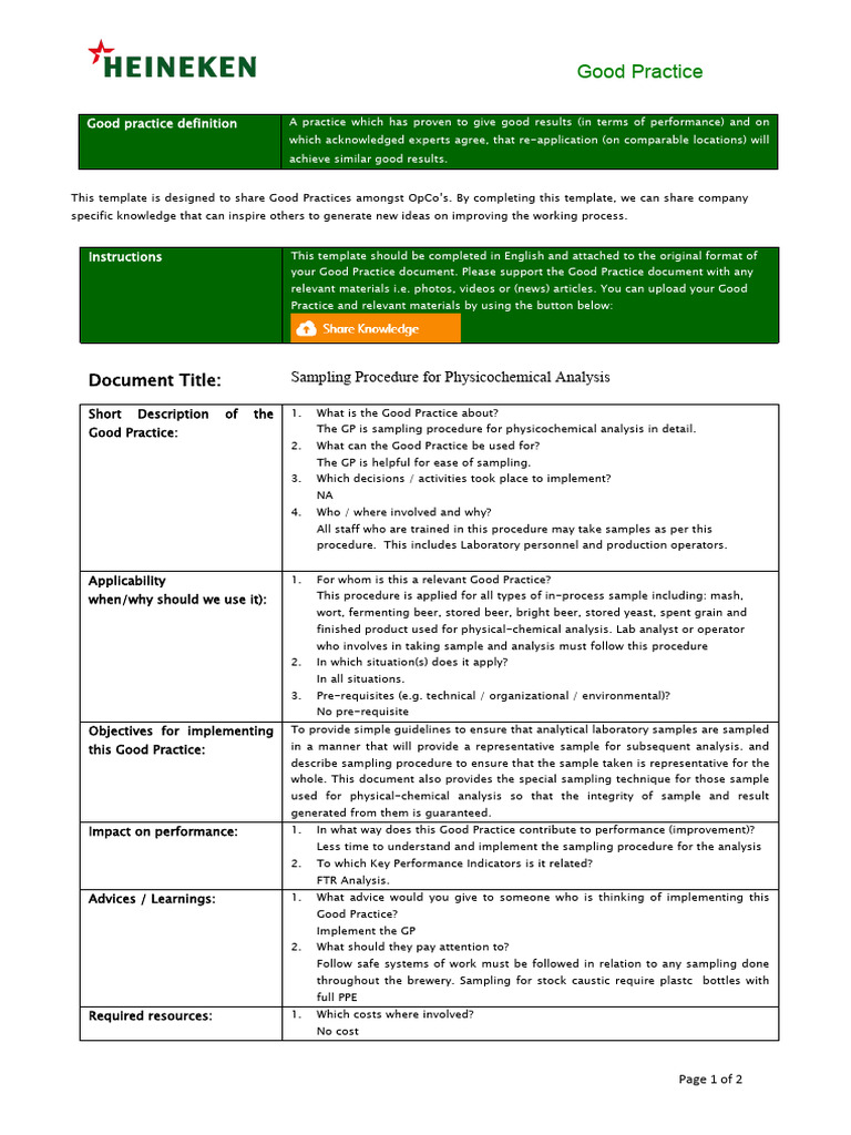 Good Practice Sampling Procedure Physicochemical | PDF | Beer | Business