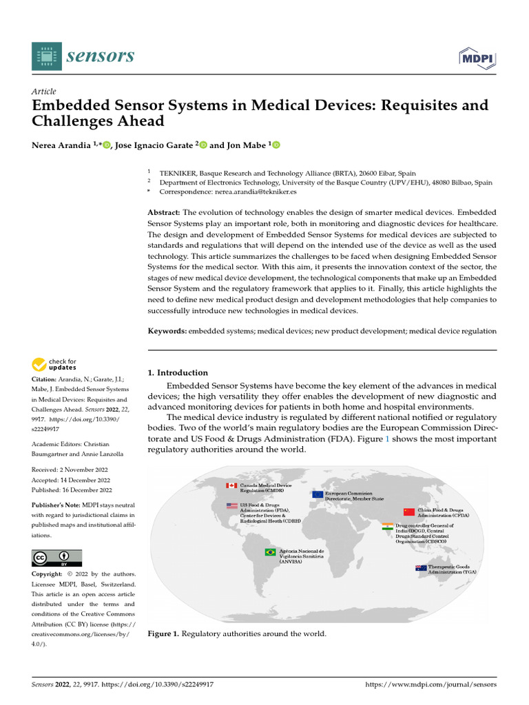 Embedded Sensor Systems in Medical Devices: Requisites and Challenges ...