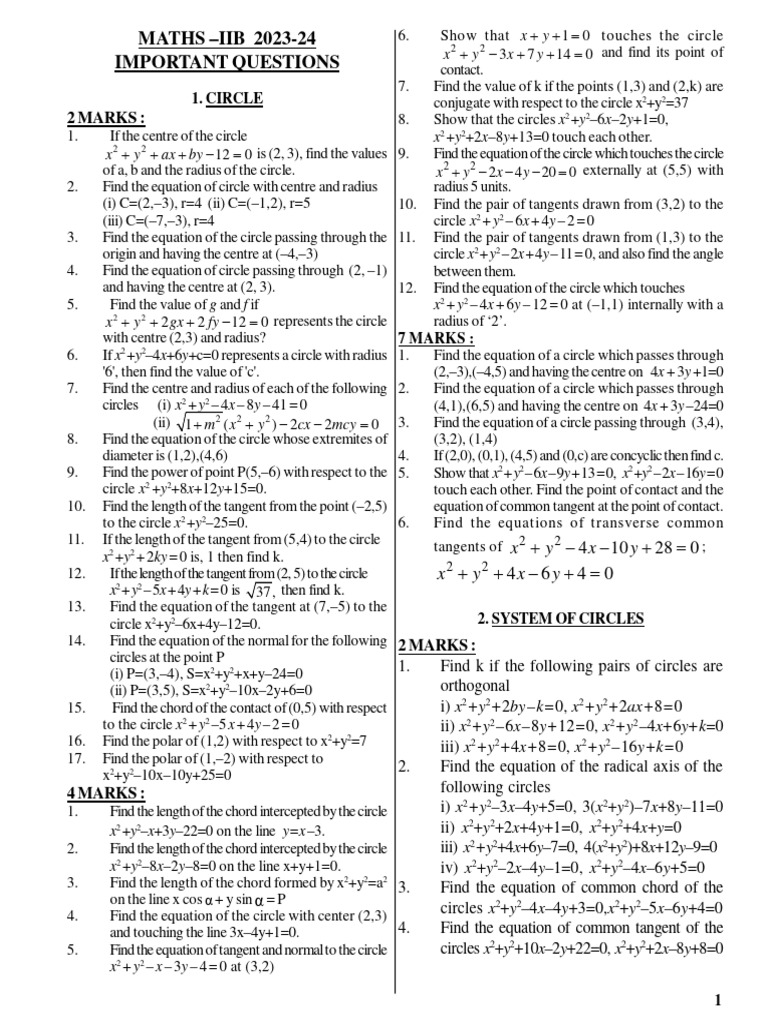 Maths - Iib (Imp-List - 2023-24) | PDF | Ellipse | Algebraic Geometry