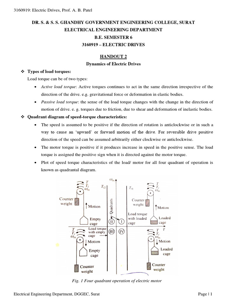 ED - Handout2 - Dynamics of Electric Drives | PDF | Electric Motor | Torque