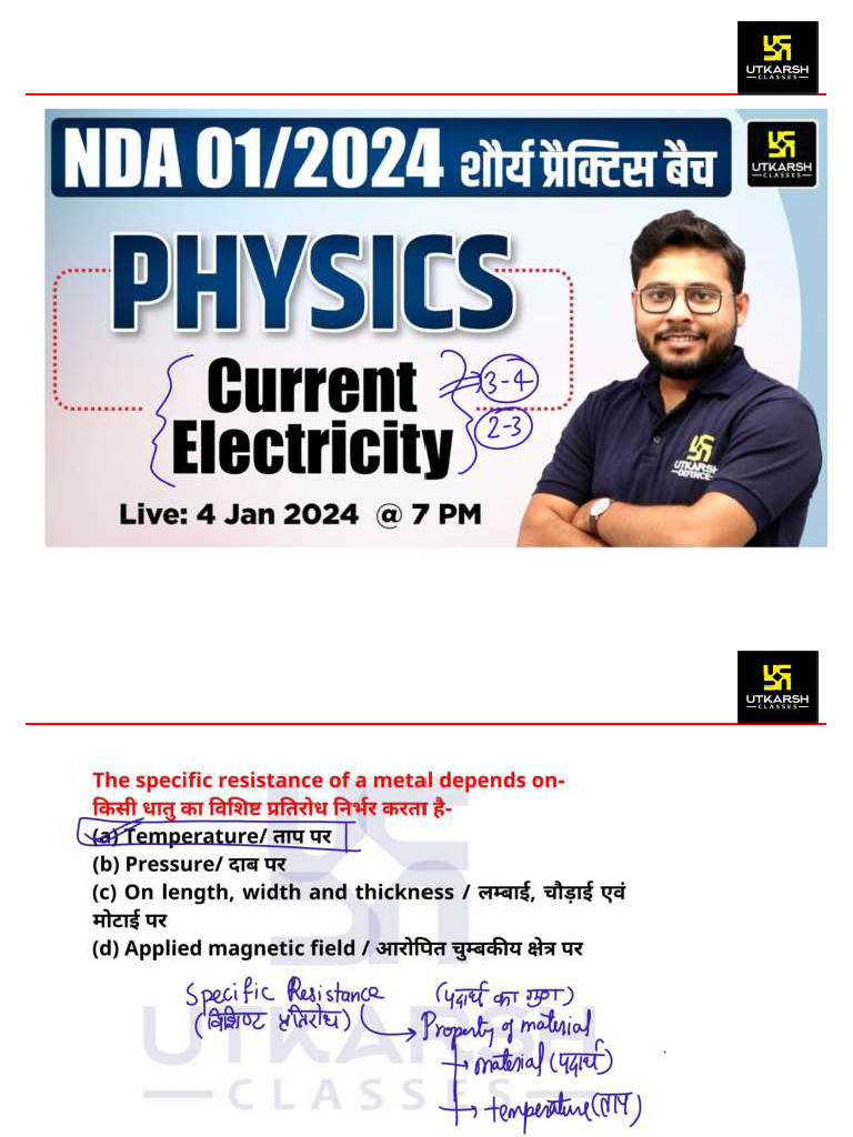 Current Electricity NDA 01 2024 Physics NDA 2024 Preparation NDA | PDF