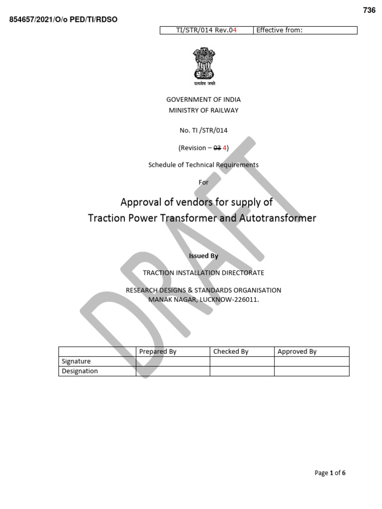 Vendor Approval Requirements For Transformers RDSO | PDF | Calibration ...