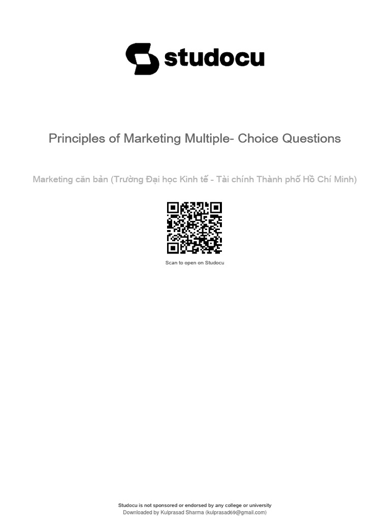 Principles of Marketing MCQs Guide | PDF | Demand | Marketing