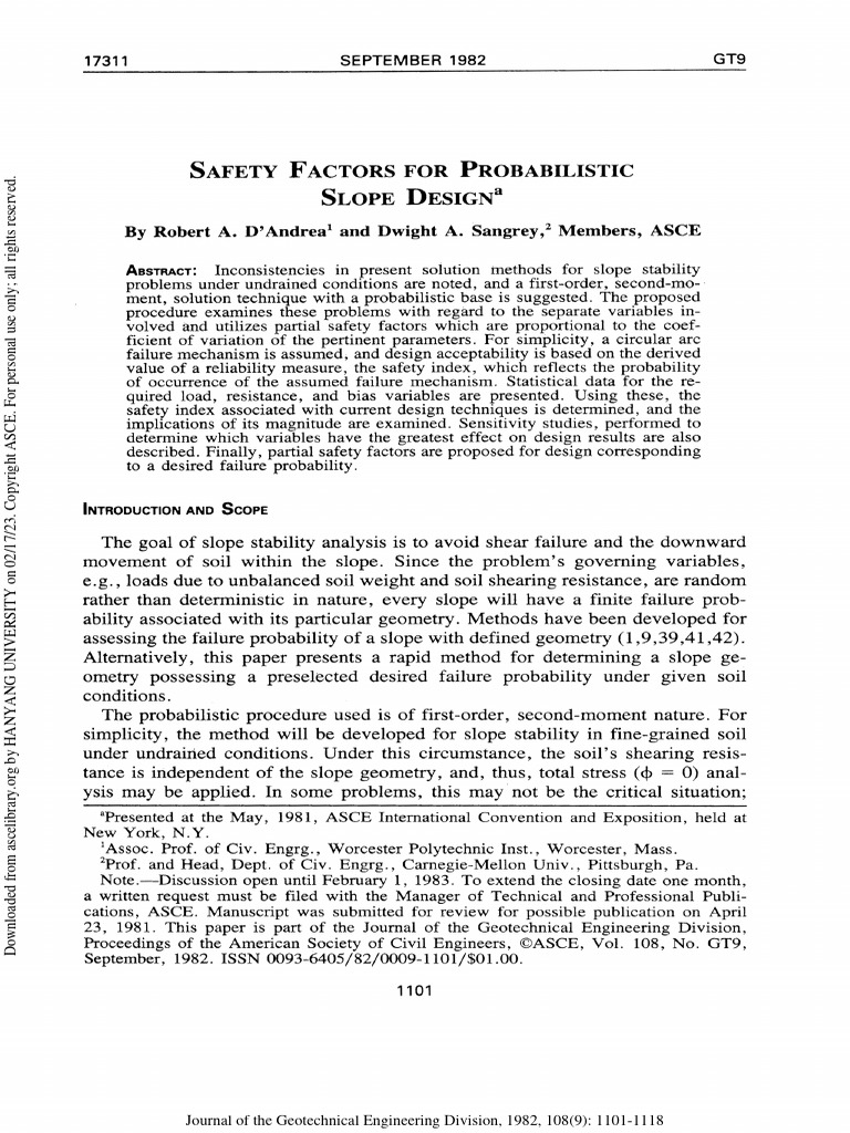 Safety Factors For Probabilistic Slope Design | PDF | Geotechnical Engineering | Probability