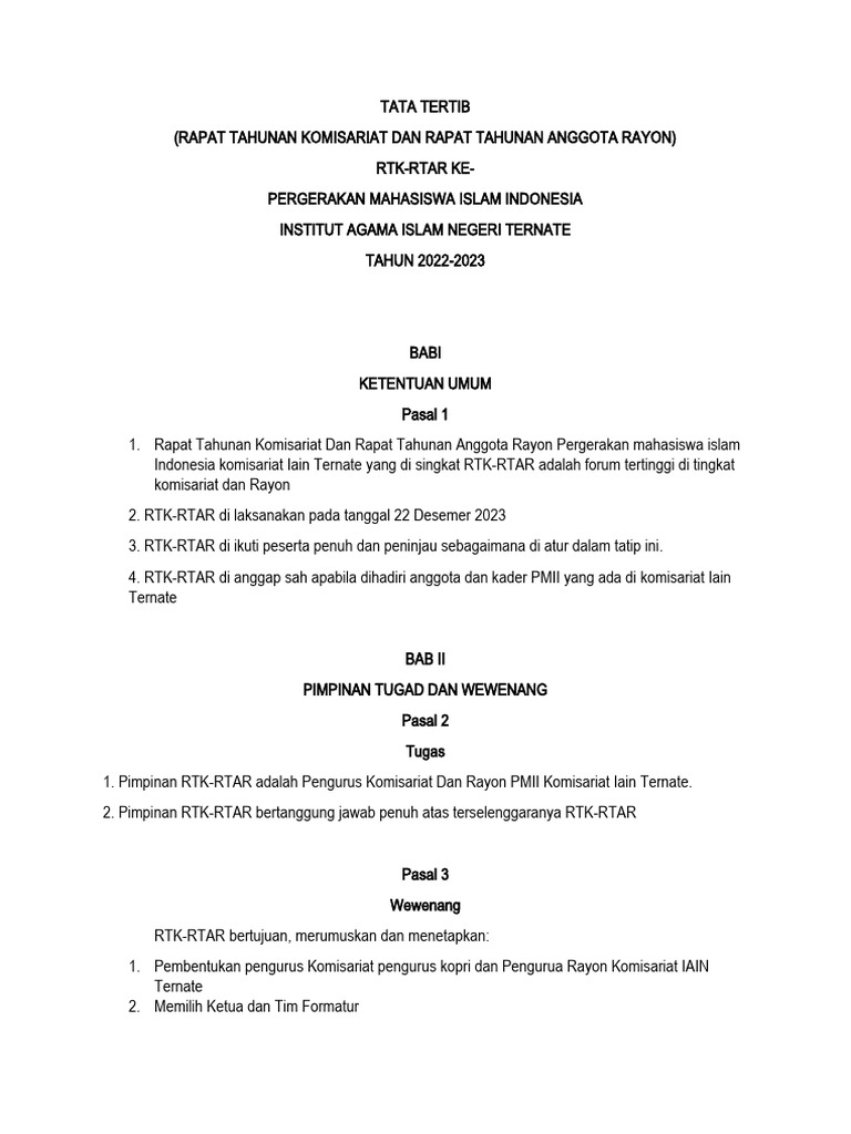 Tata Tertib Rtk-Rtar | PDF