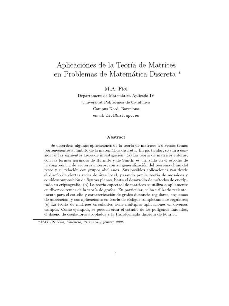 Aplicaciones de La Teor A de Matrices en | Descargar gratis PDF | Matriz (Matemáticas) | Teoría ...