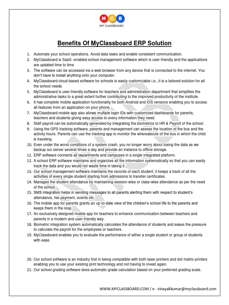 Benefits of MyClassboard ERP Solutions | PDF | Enterprise Resource ...