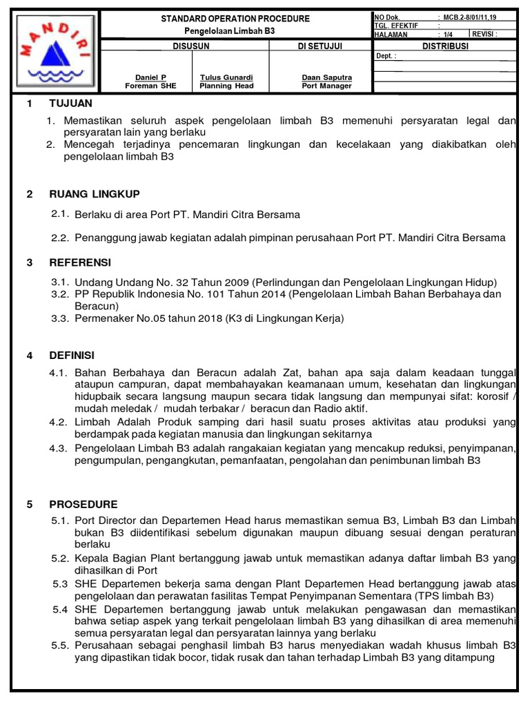 SOP Pengelolaan Limbah B3 | PDF