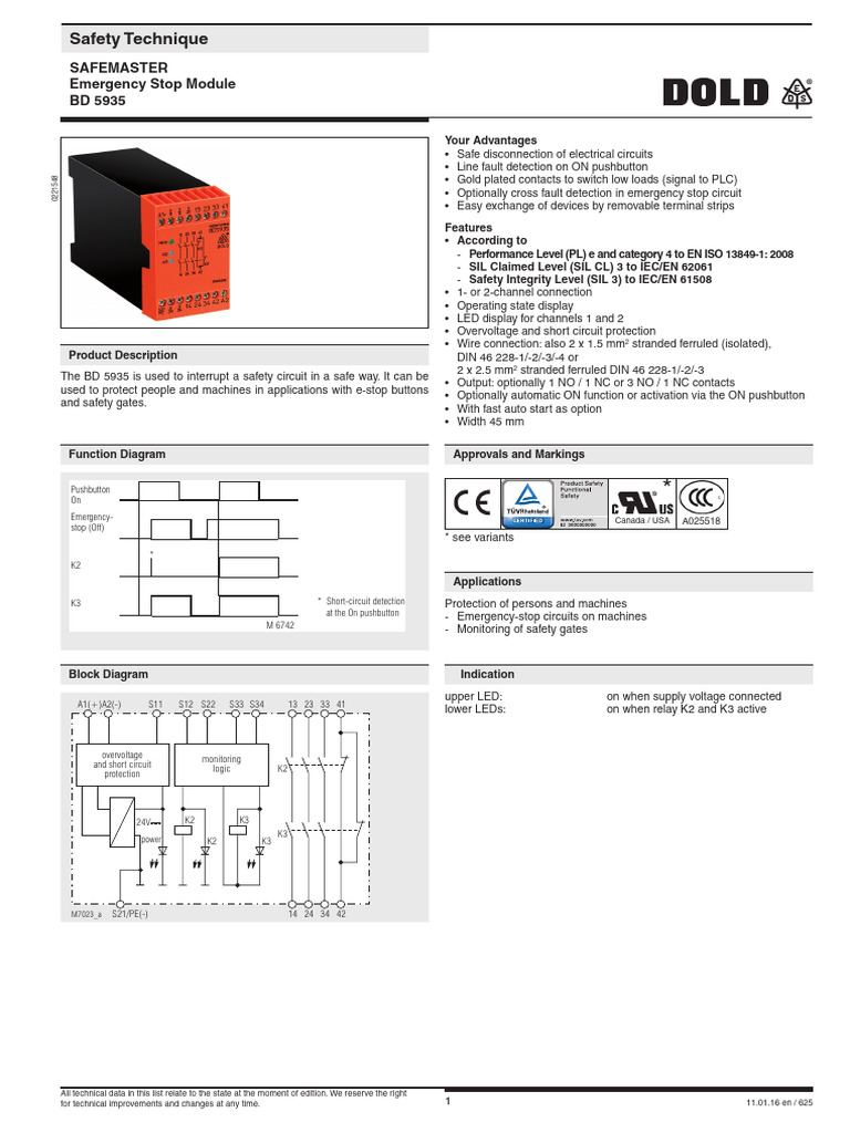 BD 5935 Safety Relay Overview | PDF | Switch | Equipment