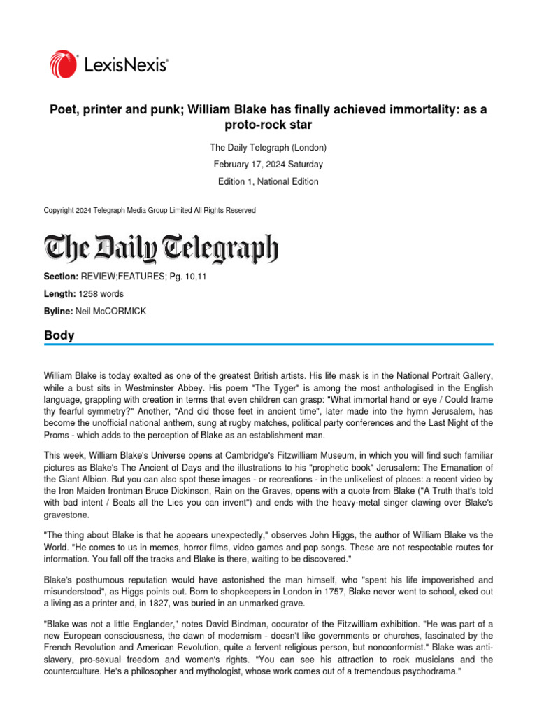 Poet, Printer and Punk - William Blake Has Finally Achieved Immortality ...