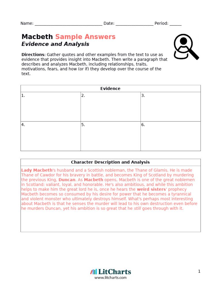 Character Analysis Sample Answers | PDF | Macbeth | Shakespearean Characters