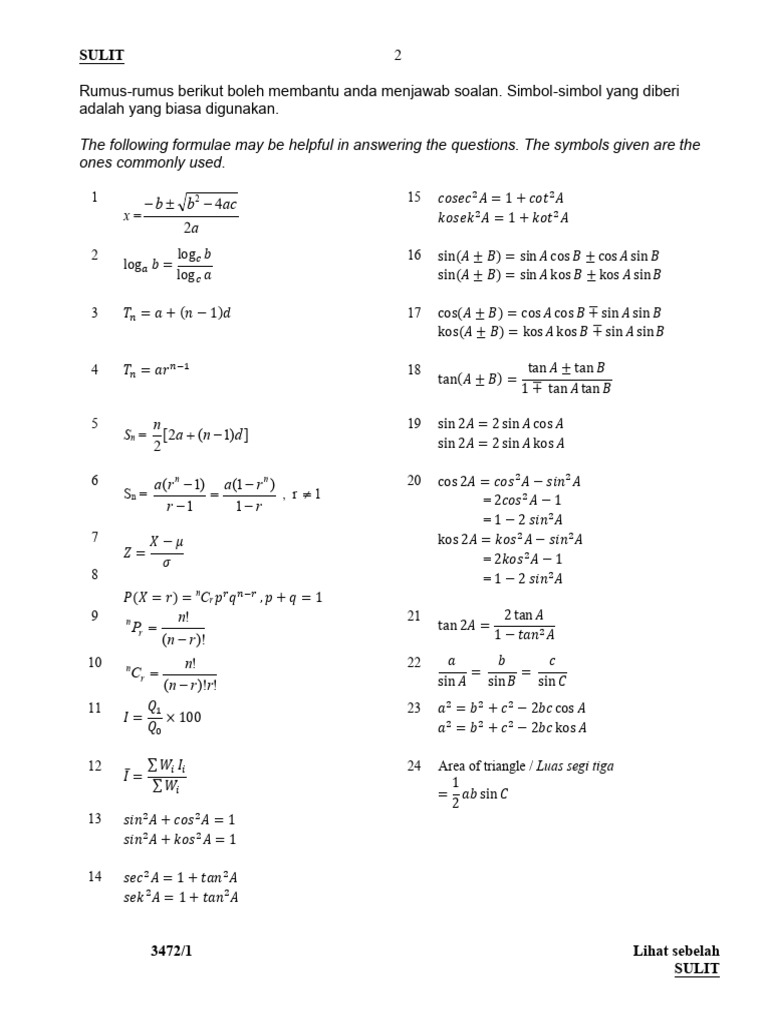 Kertas 1 (Paper 1) Matematik Tambahan (Additional Mathematics) 2022 Johor Set 2 Soalan Percubaan ...