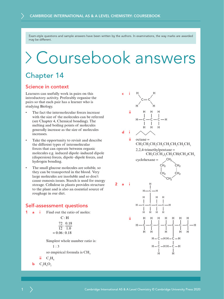 Coursebook Answers Chapter 14 Asal Chemistry | PDF | Intermolecular ...