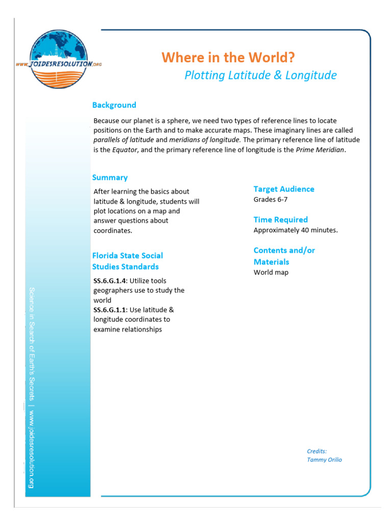 Latitude and Longitude Lesson Plan | PDF | Latitude | Longitude