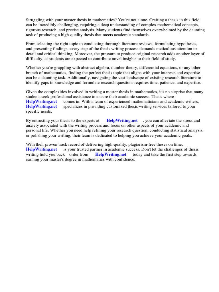 Master Thesis Topics in Mathematics | PDF Master Thesis Topics in Mathematics | PDF