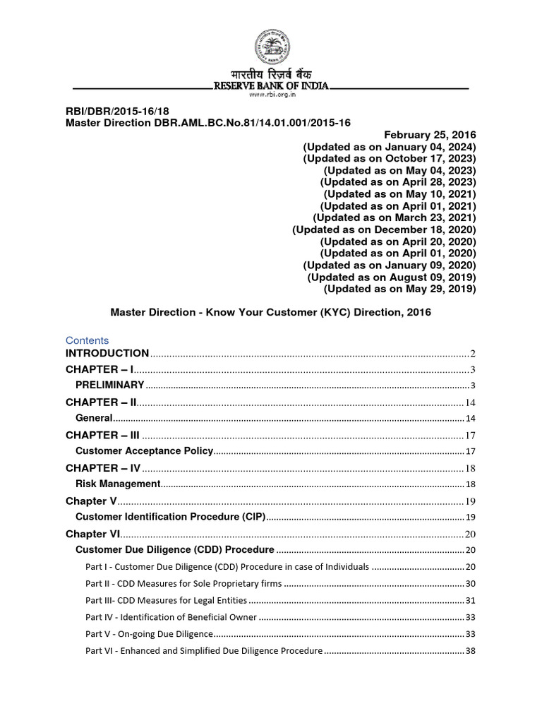 RBI KYC Master Direction 2016 Update | PDF | Money Laundering | Wire ...