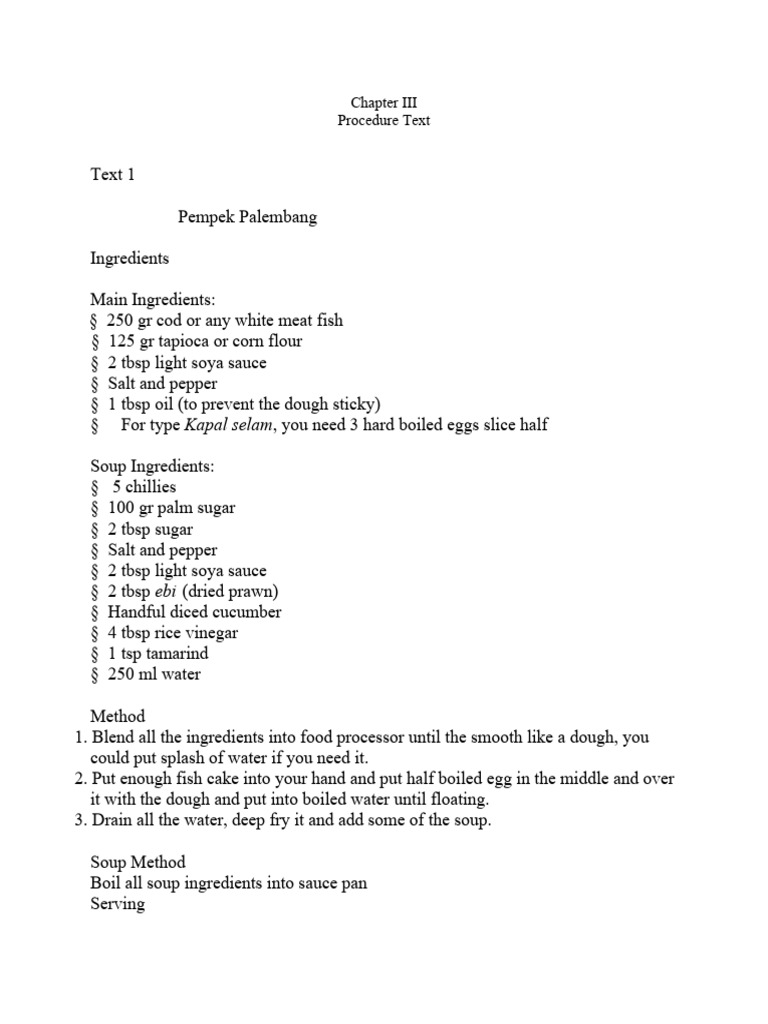 LATIHAN SOAL CHAPTER II-Procedure Text | PDF | Asian Cuisine | Foods