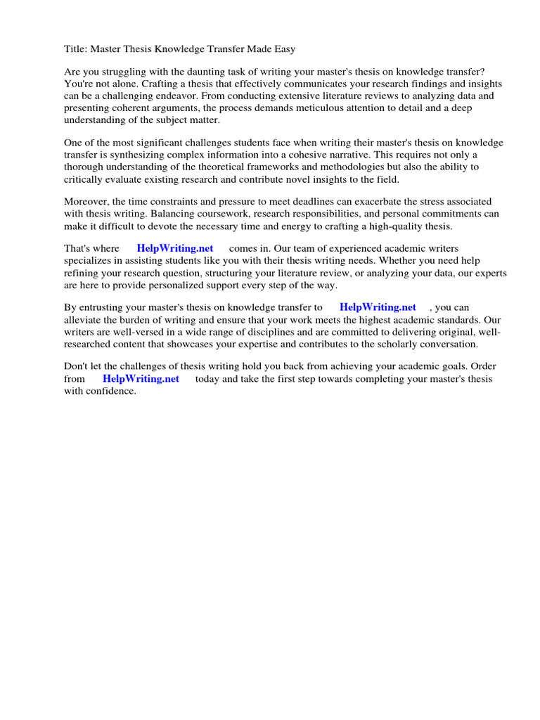 Master Thesis Knowledge Transfer | PDF | Shock (Circulatory) | Thesis