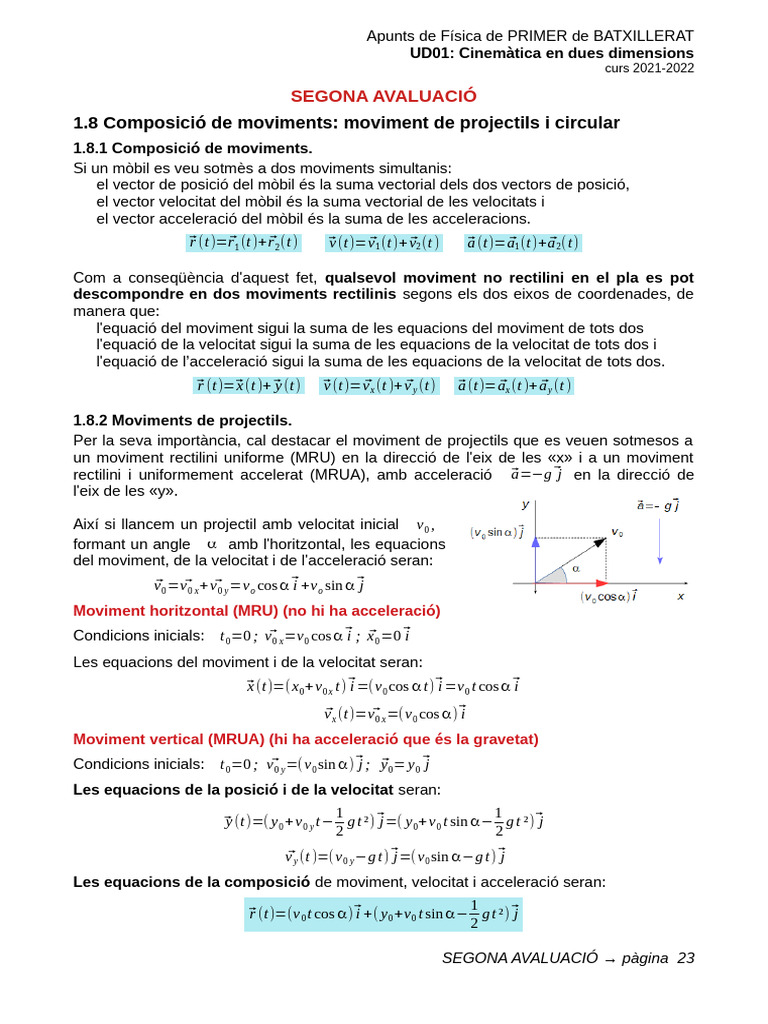 F1 UD01 Cinemàtica 2D Projectils Apunts 2223 | PDF