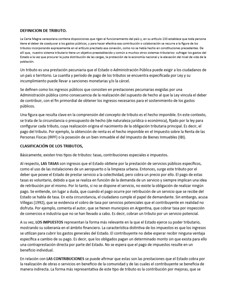 Definicion de Tributo | PDF | Impuestos | Economias