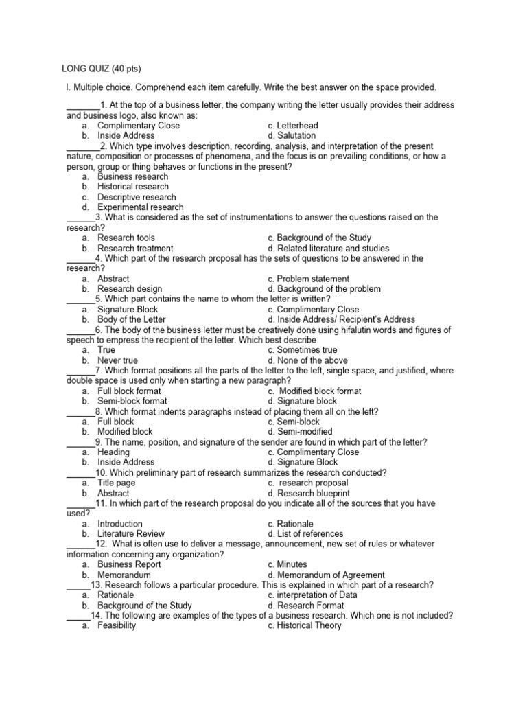 LONG QUIZ Final Part | PDF | Science | Communication