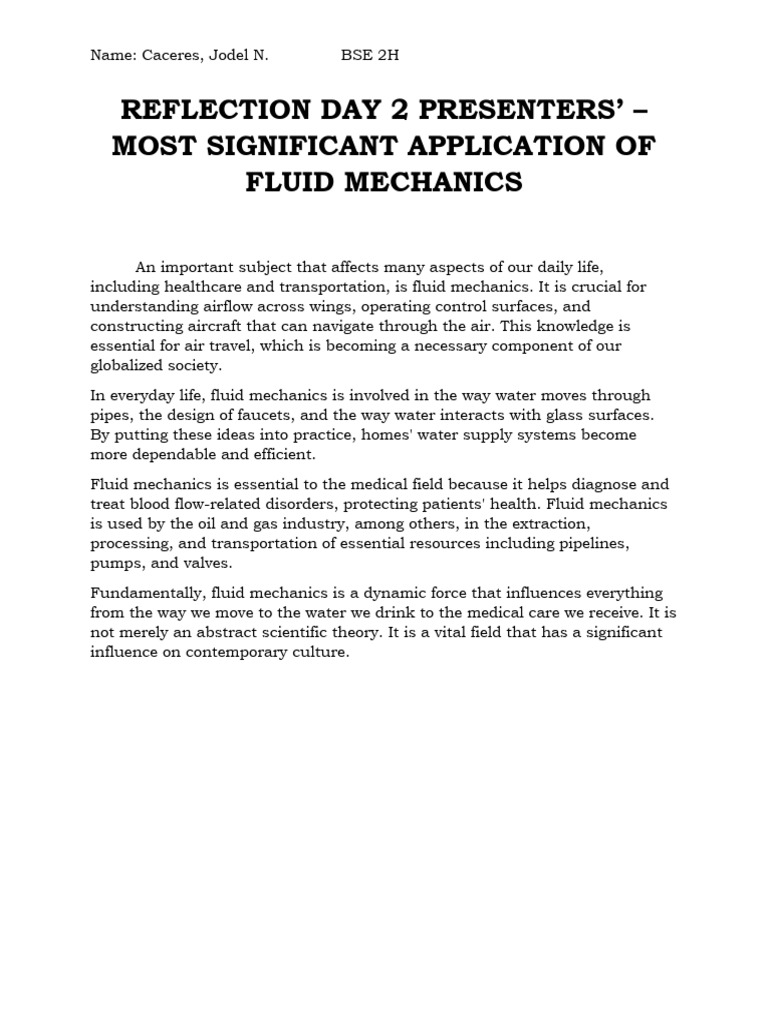 FLUID MECHANICS - Reflection Day 2 Presenters | PDF